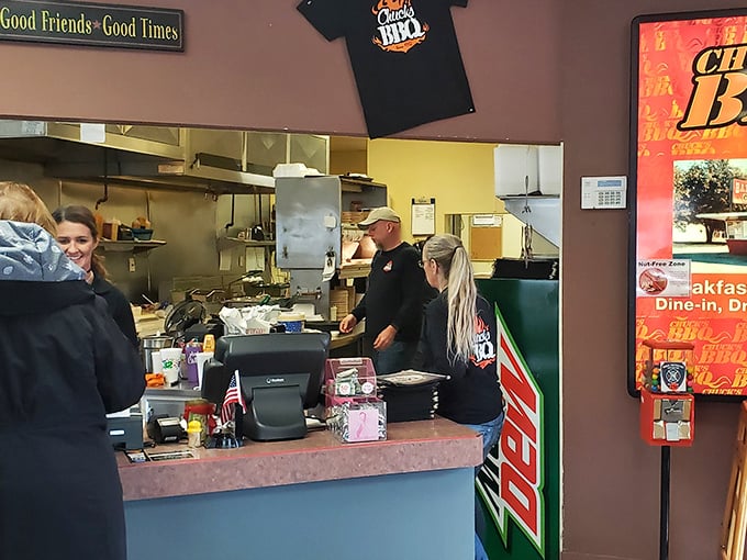 The counter area where barbecue dreams come true, staffed by folks who know their regulars by name and order.