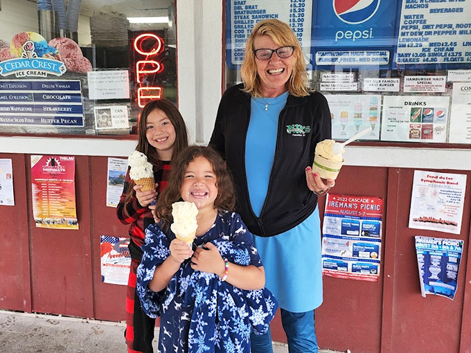 Smiles all around &ndash; nothing brings people together quite like giant ice cream cones and a sunny afternoon at the local stand.