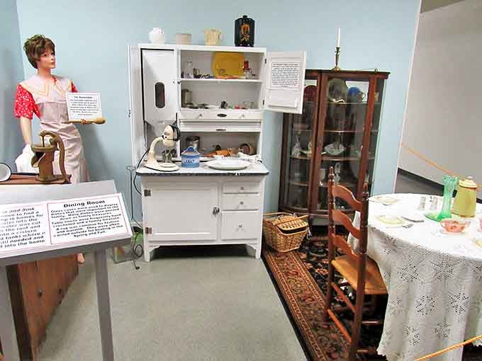 This meticulously recreated dining room scene captures the essence of domestic life in early 20th century Minnesota.