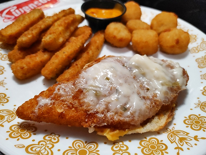 Fish Platter: Golden-fried fish with crispy sides and that signature cheese sauce &ndash; proof that inland Ohio knows its way around seafood too.