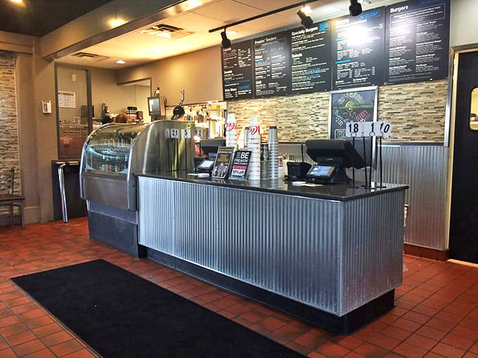 Where burger magic happens &ndash; the counter gleams with promise and possibility. Your taste buds' happiest starting line.