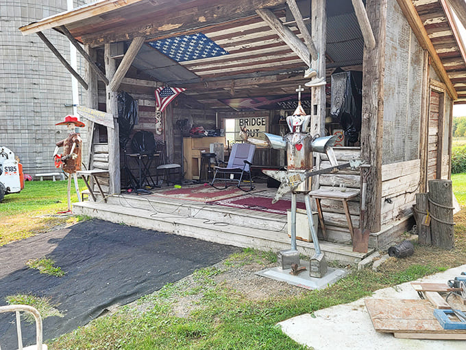 The outdoor stage area hosts events that transform this quirky shop into a community gathering spot.