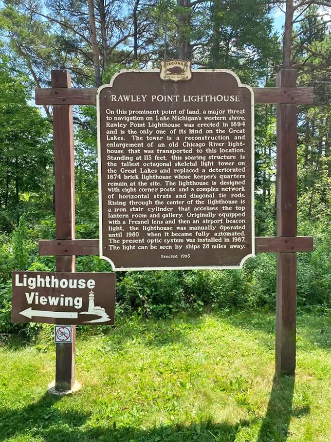 This historical marker tells the lighthouse's story, proving that informative reading material existed long before smartphone screens.