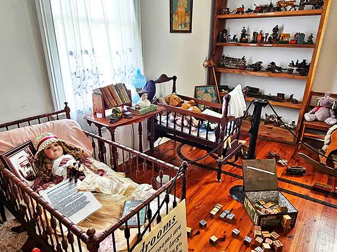 The children's room, complete with antique toys and cribs, often elicits unexplained giggles and the sound of tiny footsteps.