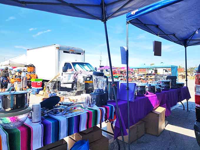 Kitchenware in rows on tables promise so much variety and utility when cooking up whatever culinary wonders your heart desires.