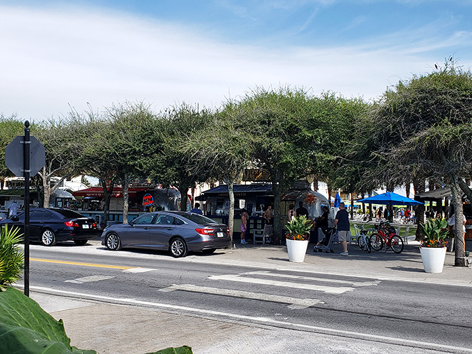 Airstream Row's food vendors create a silver-lined promenade where hungry visitors can travel from Greece to France to Hawaii in just a few steps.