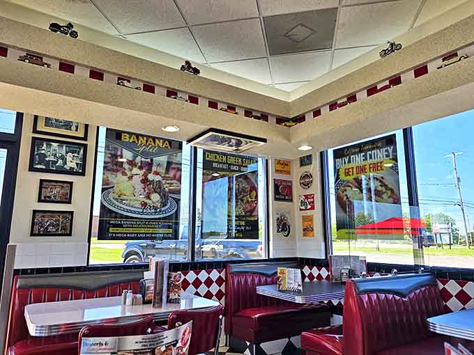 The dining area glows with vintage charm, where every booth tells a story and the jukebox provides the soundtrack.