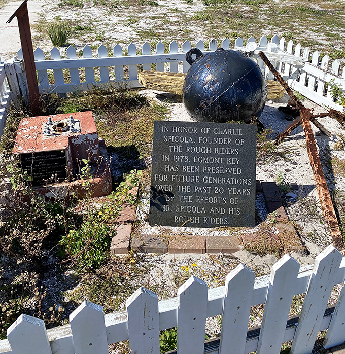 A memorial commemorates Charlie Spicola and the Rough Riders' efforts to preserve this island paradise for future generations.