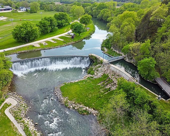 The dam and waterfall demonstrate that infrastructure can be both functional and gorgeous, a concept modern engineers seem to have forgotten.