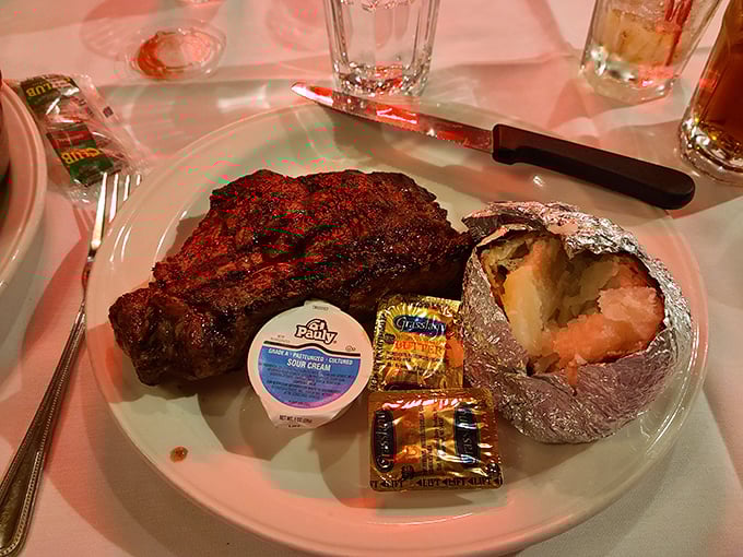 A New York strip cooked to perfection &ndash; the char marks are like a signature from the grill master.