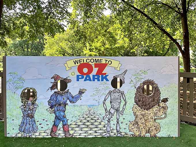 The park's photo spot invites visitors to become part of the story, with cutouts that transform ordinary folks into extraordinary Oz characters.