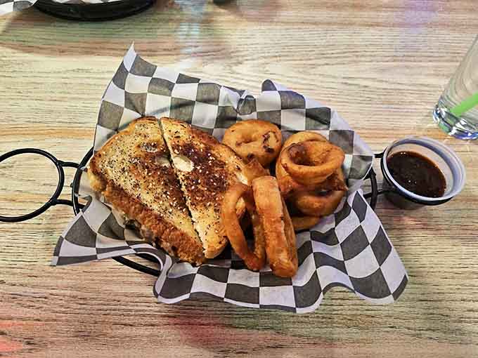 This juicy burger and crispy onion rings duo deserves top billing &ndash; a flavor combination that hits all the right notes.