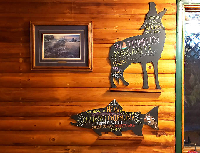 Whimsical wildlife-shaped chalkboards announce specials like the "Watermelon Margarita" &ndash; proof that serious food can still be playful.