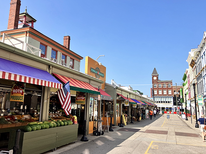 Strolling Findlay's exterior reveals a street scene that balances historic charm with modern energy, the market's awnings creating a welcoming embrace.