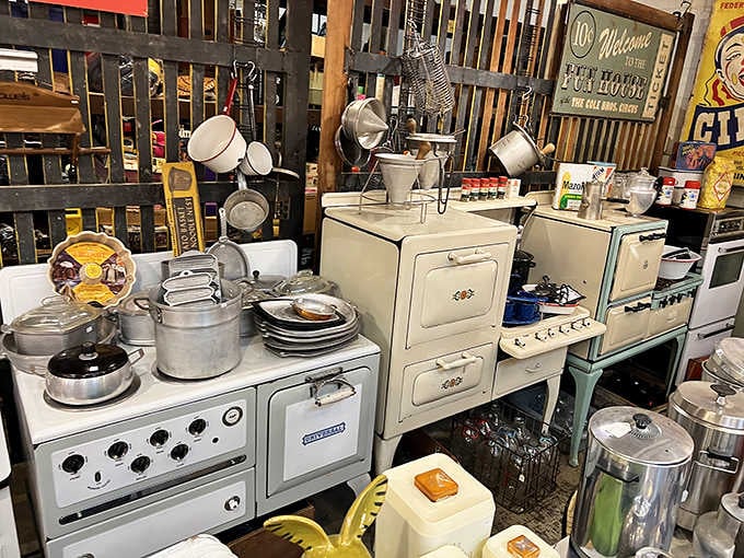 Kitchen equipment built when things were made to last generations, not just until the warranty expires. That stove has probably witnessed more family recipes than your Pinterest board.