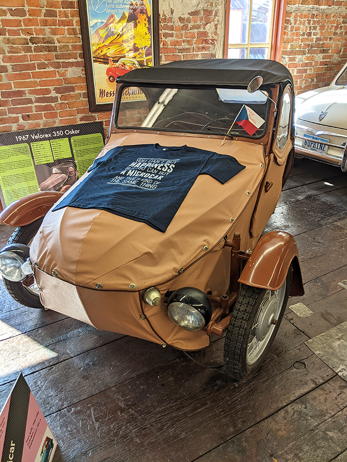 The 1957 Velorex 350 Oskar, sporting what appears to be a leather jacket for a body. Automotive fashion at its most literal!