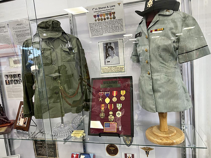Vintage uniforms and medals tell personal stories of service and sacrifice, connecting visitors to the individuals who wore them during some of history's most challenging and defining moments.