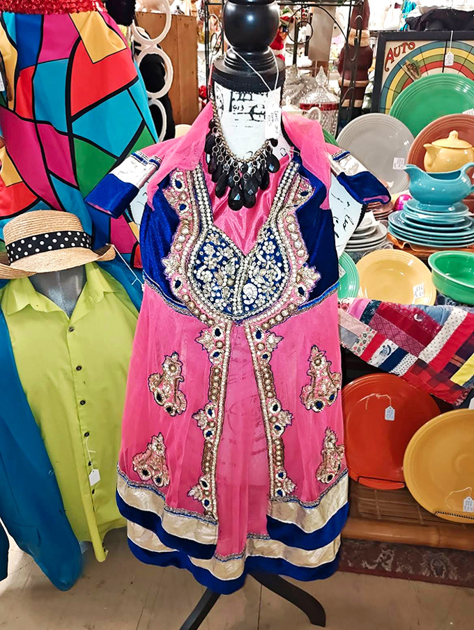 Such a beautiful, unique find! This colorful dress is ready to be taken home for a fun new chapter.