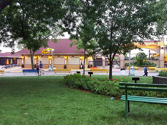 Between cultural explorations, these shaded benches offer perfect spots for people-watching and contemplating which global cuisine to sample next.