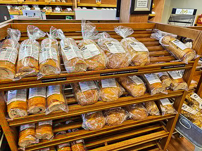 Fresh bread displayed like the treasures they are &ndash; each loaf promising sandwiches that will make lunch the highlight of your day.