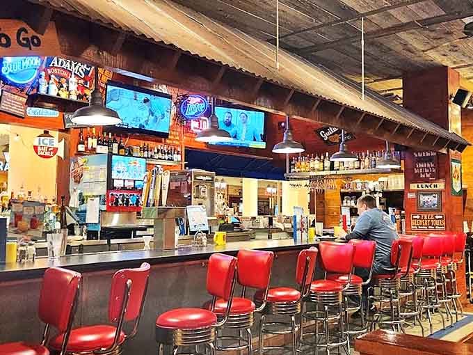 The counter and kitchen area &ndash; command central for the comfort food operation that keeps Freeport well-fed and happy.