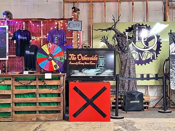 The Otherside booth offers a glimpse into alternative entertainment, where spinning wheels of fortune might lead to prizes or perdition.