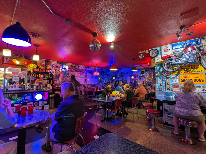 The diner's interior is a kaleidoscope of memorabilia where every glance reveals something new &ndash; from license plates to vintage signs.