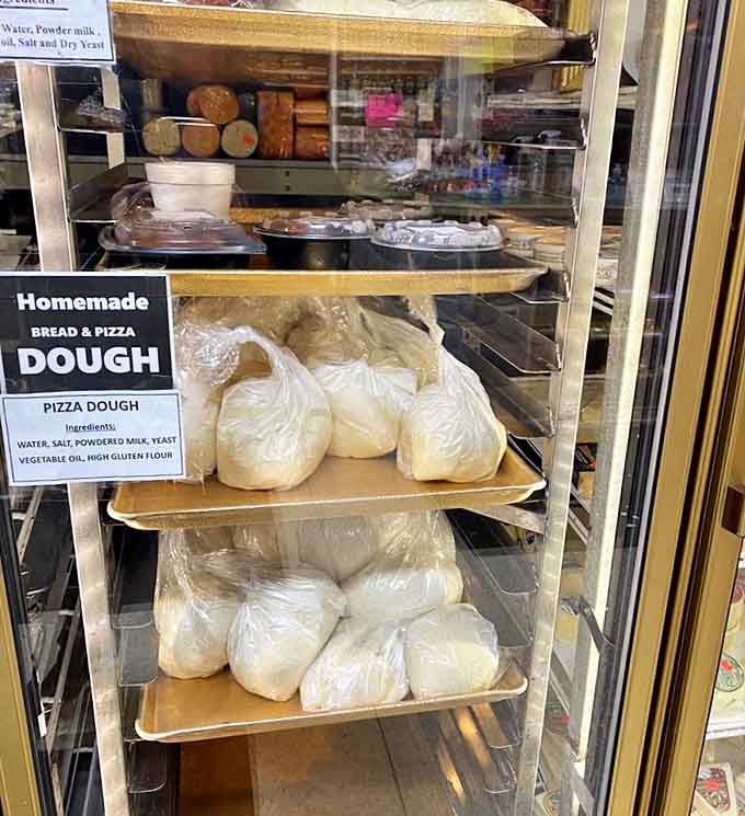 Behind the scenes magic&mdash;bags of pizza dough ready for their transformation into crispy, chewy vehicles for sauce, cheese, and whatever toppings you fancy.