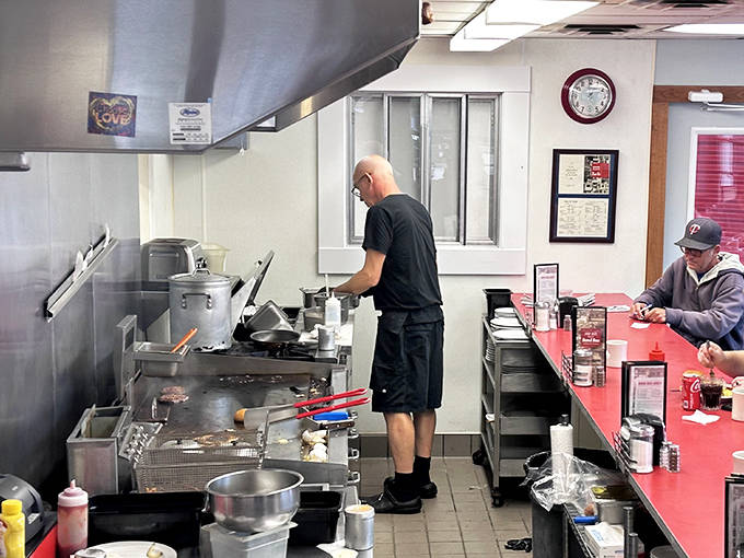 Where the magic happens &ndash; the open kitchen layout means you can watch your burger journey from raw patty to plate-perfect completion.