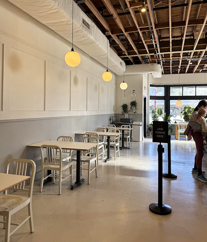 Clean lines and thoughtful design create a space where lingering is encouraged and every seat offers the perfect view of donut artistry.