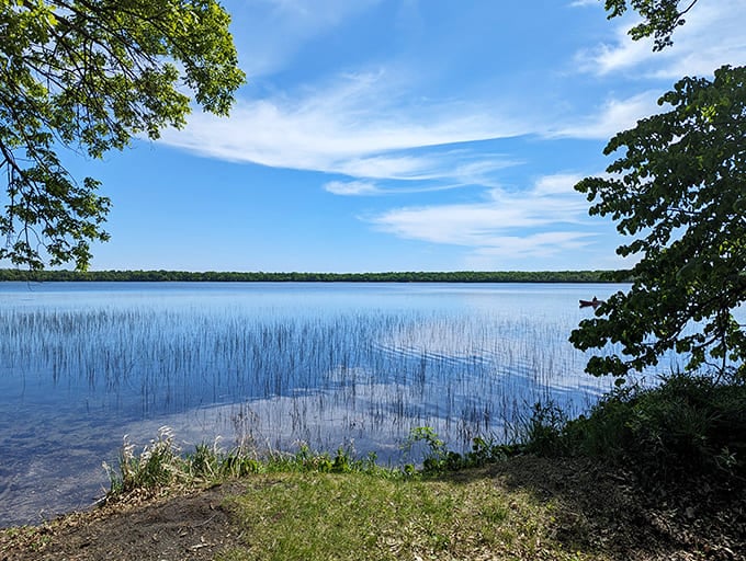 Winter's retreat reveals Glendalough's peaceful shoreline, where the water appears so clear you can practically count fish contemplating their life choices below.