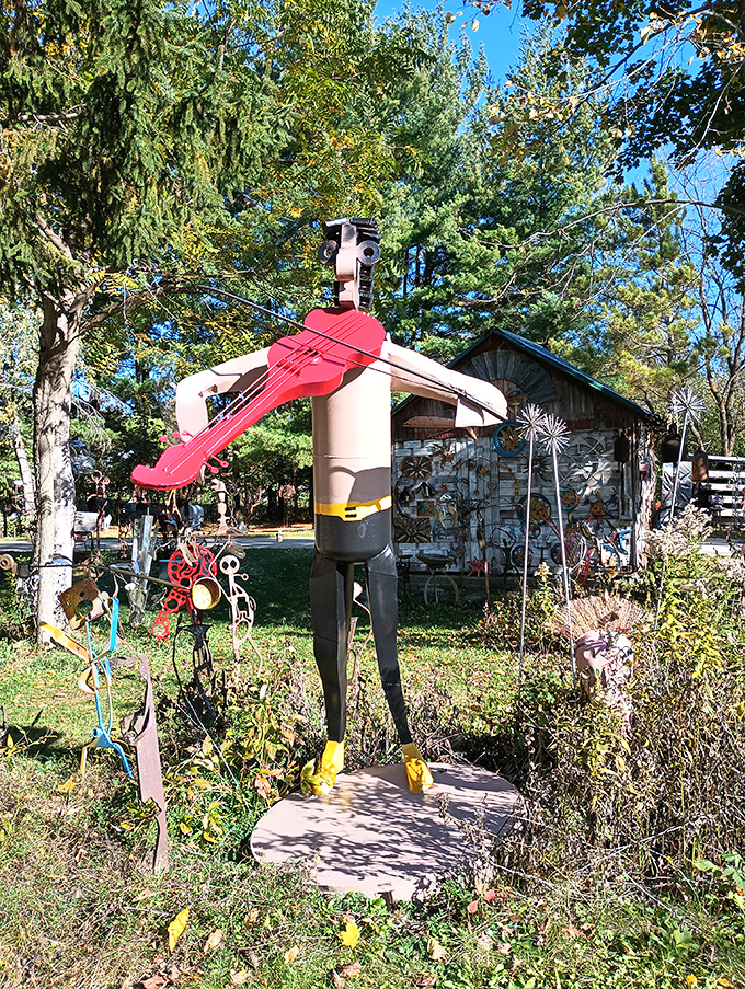 This butterfly sculpture captures impossible delicacy in welded metal, its wings seemingly ready to catch the next breeze.