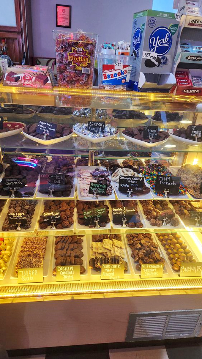 The candy counter is a sweet tooth's dream – handcrafted chocolates, nostalgic treats like Bazooka gum, and fudge that would make Willy Wonka jealous.