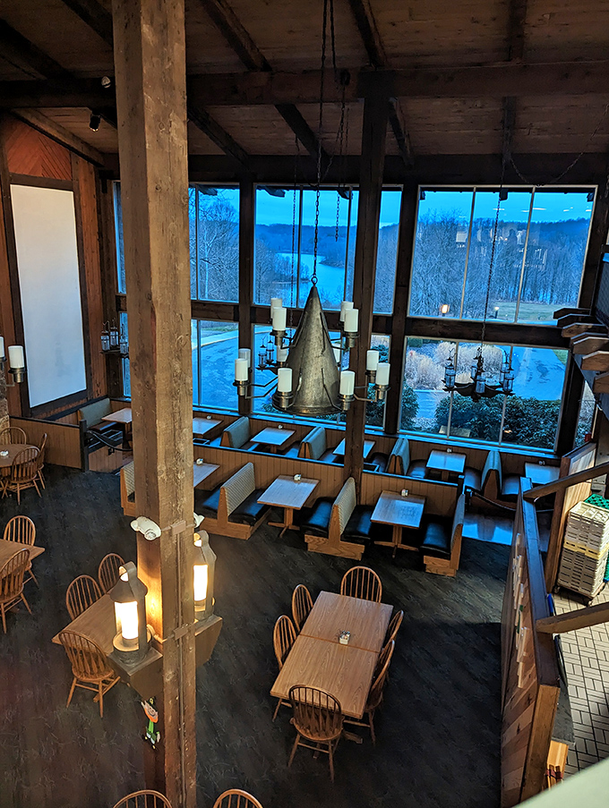 From this elevated view, the dining area reveals itself as a gathering place where memories are made between bites of hearty Midwestern fare.