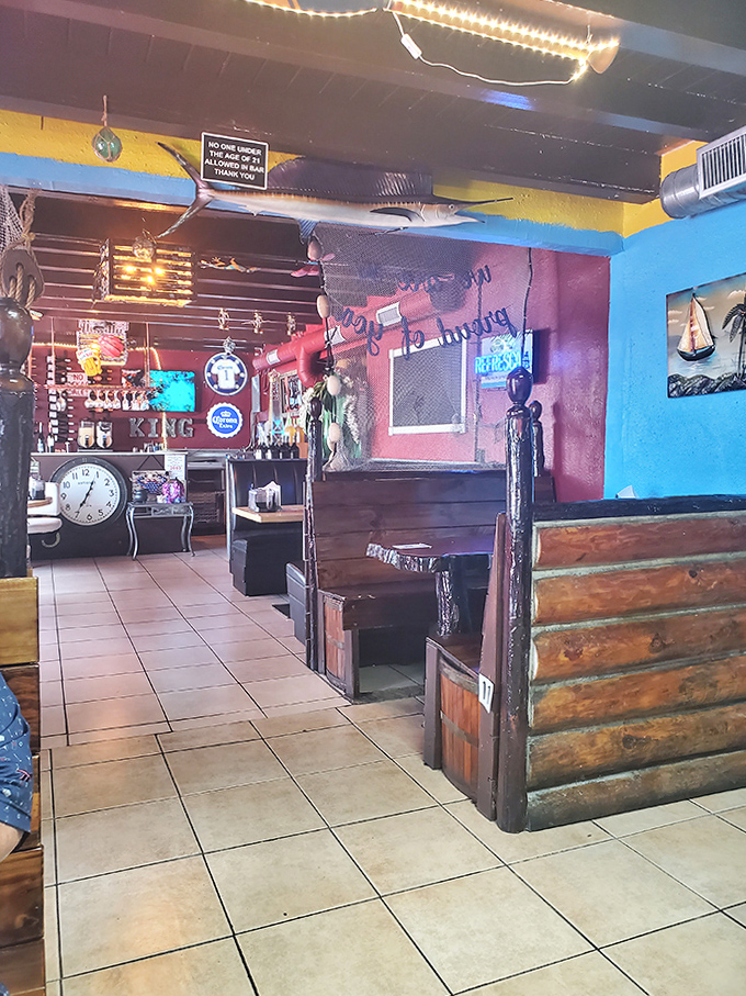 The dining room's rustic charm invites lingering conversations over coffee and the last bites of Key lime pie.