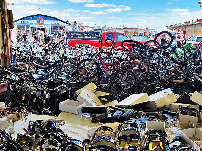 Bicycles in various states of repair create a metal jungle&mdash;from vintage Schwinns to modern mountain bikes, all waiting for new adventures.