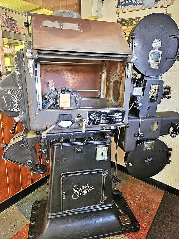 This vintage Super Simplex projector has illuminated countless stories, a mechanical marvel bridging Hollywood and the heartland.