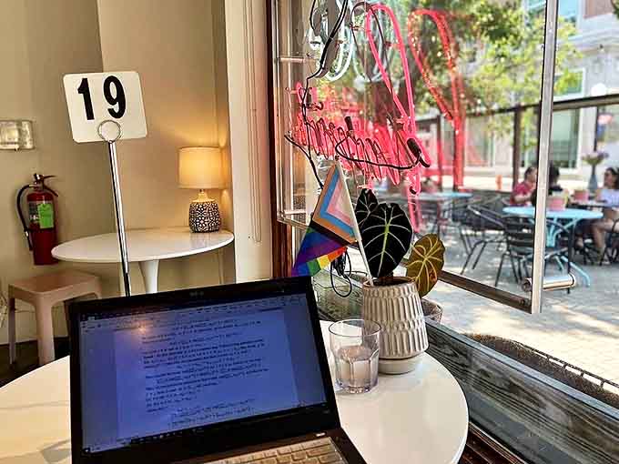 Window seats offer the perfect compromise – the comfort of literary sanctuary with views of downtown Champaign's brick-paved streets.