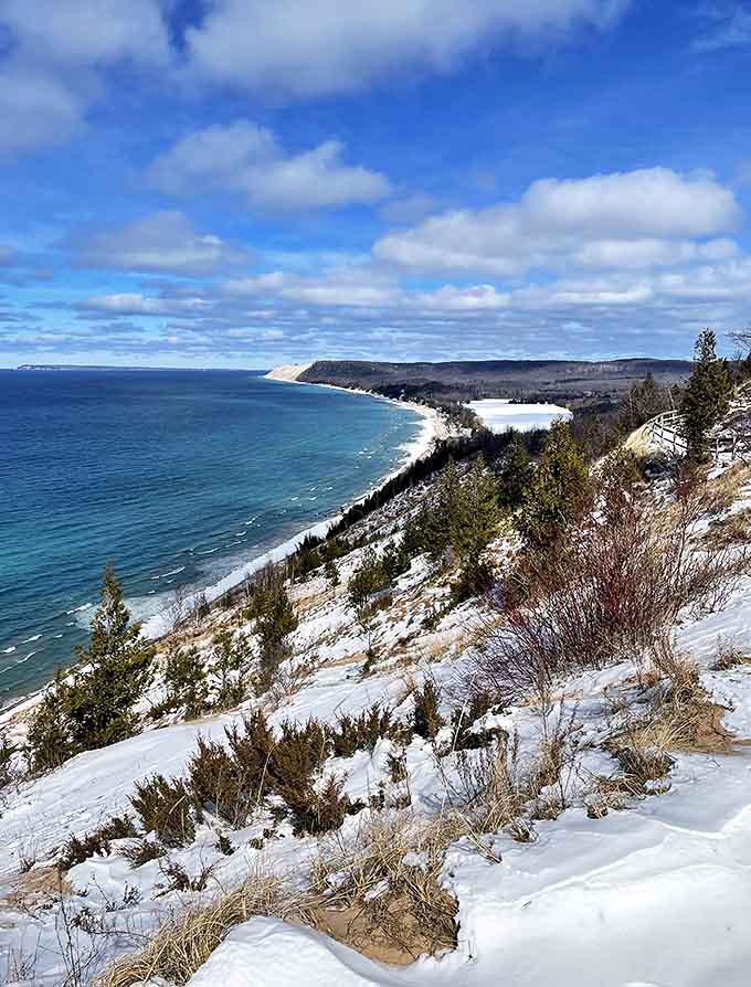 Winter transforms Empire Bluff into a scene from Narnia, minus the talking animals but with 100% more stunning contrast between snow and water.