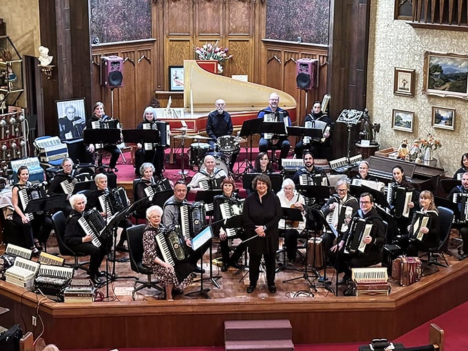 The A World of Accordions Orchestra in formation &ndash; proof that the accordion tradition remains alive and well in the 21st century.