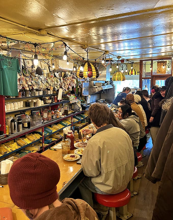 Regulars and first-timers share counter space and conversation – the forced proximity creating a unique social dynamic that's pure Minnesota nice.