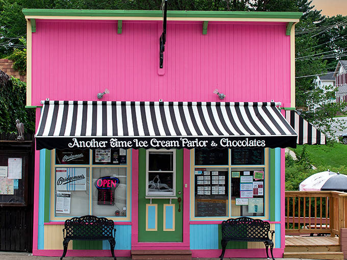 Another Time Ice Cream's pink facade isn't just a building&mdash;it's a mood-lifter, promising sweet moments that make calorie-counting seem like unnecessary math.