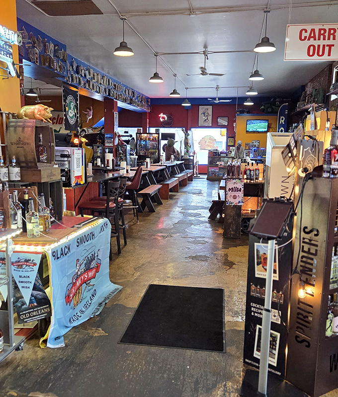 The narrow, memorabilia-lined corridor feels like walking through a barbecue museum where the exhibits are deliciously edible.