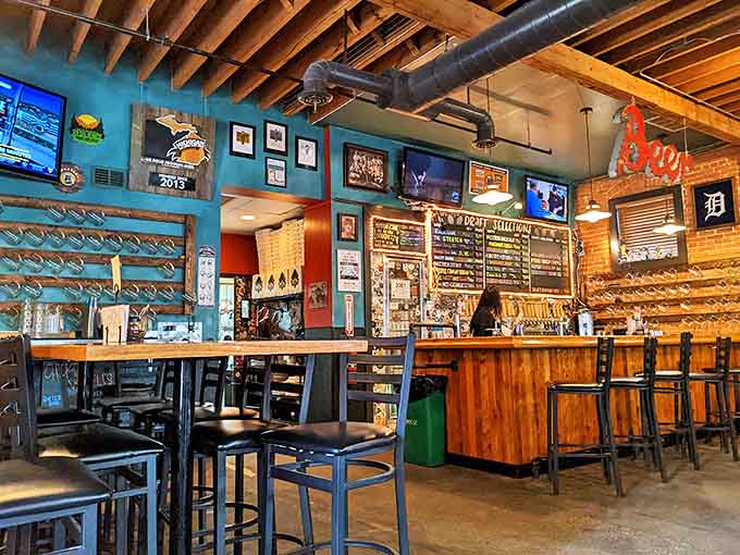 The bar area buzzes with energy, where bartenders orchestrate pours with the precision of a well-executed double play.