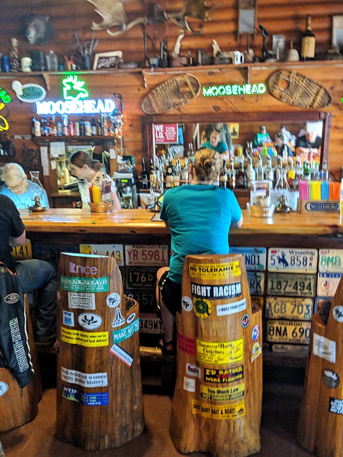 Bar stools covered in philosophical stickers and license plates &ndash; where sitting down might mean joining a decades-long conversation.