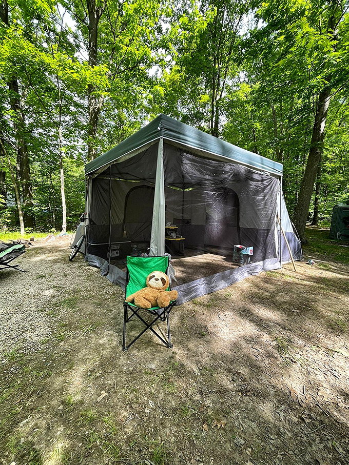 This tent setup is more elaborate than some apartments, proving that camping can be as comfortable as you want it to be.