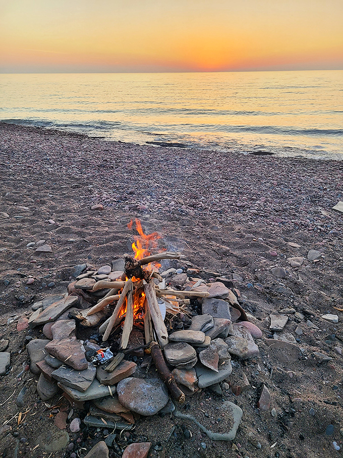 Driftwood campfires under starlit skies create the perfect ending to a day of exploration, with Lake Superior providing the soundtrack.