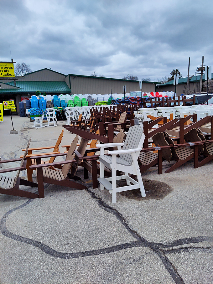 Adirondack chairs in a rainbow of colors promise lazy afternoons with cold beverages. Outdoor furniture for every style and budget awaits backyard adventurers.