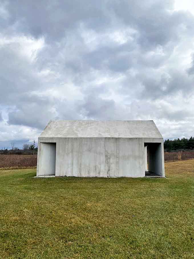 Minimalism meets shelter in this concrete structure &ndash; half bunker, half statement piece, wholly unexpected in the middle of a prairie.