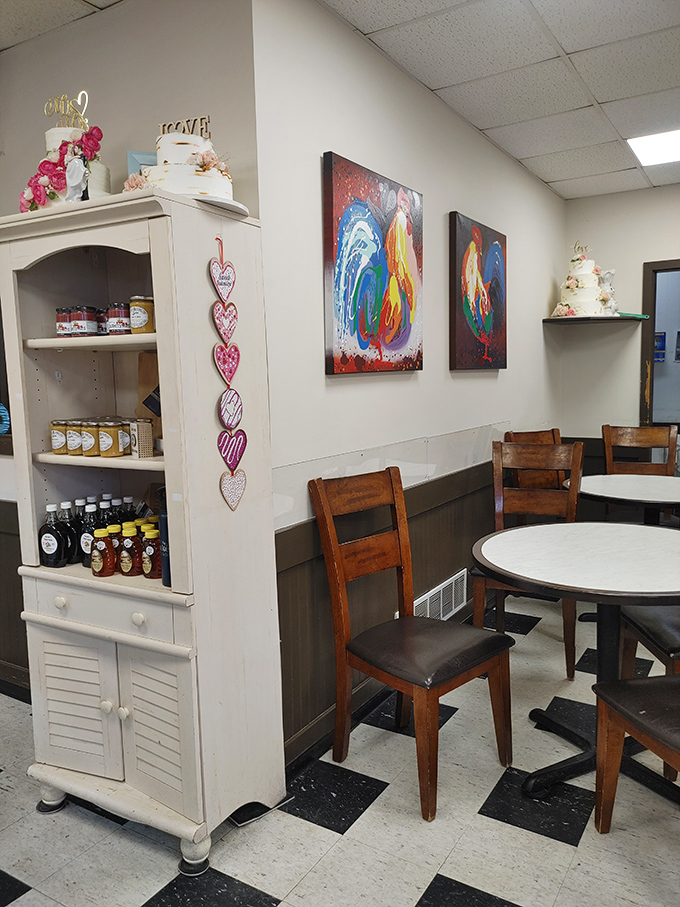 Cozy seating area where locals gather, proving this bakery serves up community alongside its pastries.